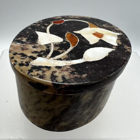 Unbranded | Accents | Vintage Hand Carved Soapstone Trinket Box Abalone ...